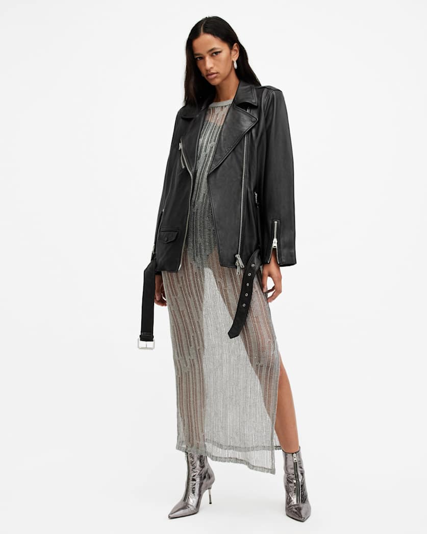 Billie Oversized Leather Biker Jacket Black | ALLSAINTS US